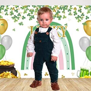 Ticuenicoa 5x3ft St. Patrick’s Day Backdrop Rainbow Lucky One Birthday Photo Background for Photography Green Shamrocks Ballons Banner 1st Birthday Party Decorations Cake Table Favor Supplies