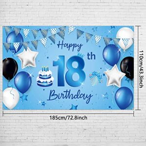 Happy 18th Birthday Backdrop Banner Extra Large Fabric Blue 18th Birthday Sign Poster Photography Background Backdrop Banner for 18th Birthday Anniversary Party Decorations Supplies, 72.8 x 43.3 Inch