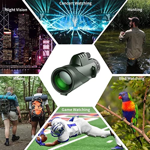 Powerful 80X100 HD Monocular Telescope, 12X Magnification Long Range Zoom with Tripod Phone Clip for Outdoor Hunting Camping Tourism