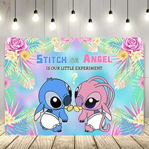 Stitch and Angel Gender Reveal Backdrop Summer Hawaii Baby Shower Banner for Party Decorations Supplies 5x3ft