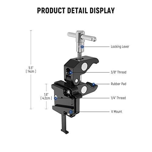 NEEWER Mini V Mount Battery Plate with Super Crab Clamp, V Lock Battery Clamp with QR Lock, Wider Open for Tripod Photography Light Stand C Stand Gimbal Shoulder Rig Compatible with SmallRig, PS003