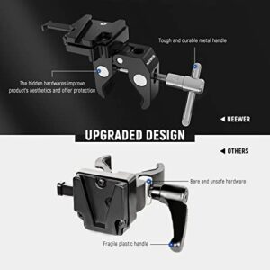 NEEWER Mini V Mount Battery Plate with Super Crab Clamp, V Lock Battery Clamp with QR Lock, Wider Open for Tripod Photography Light Stand C Stand Gimbal Shoulder Rig Compatible with SmallRig, PS003