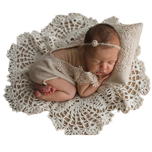 Baby Photography Props Wrap Mat Newborn Boy Girl Photo Shoot Pillow with Lace Wrap Mat Photography Shoot (White)