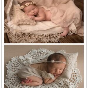 Baby Photography Props Wrap Mat Newborn Boy Girl Photo Shoot Pillow with Lace Wrap Mat Photography Shoot (White)