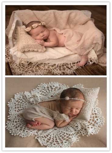 Baby Photography Props Wrap Mat Newborn Boy Girl Photo Shoot Pillow with Lace Wrap Mat Photography Shoot (White)