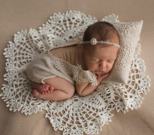 Baby Photography Props Wrap Mat Newborn Boy Girl Photo Shoot Pillow with Lace Wrap Mat Photography Shoot (White)