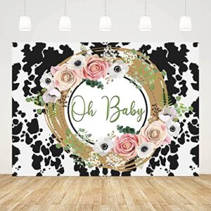 ablin 7x5ft oh baby backdrop black and white cow print photography background pink floral holy cow baby shower banner farm cow theme baby shower decorations photo shoot props, cq327