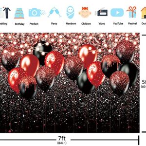 Red and Black Glitter Backdrop Balloons Bokeh Birthday Photography Background for Men and Women, Suitable for Wedding Prom Party Decoration Banner Props 7x5FT(Width 210cm x Height 150cm)