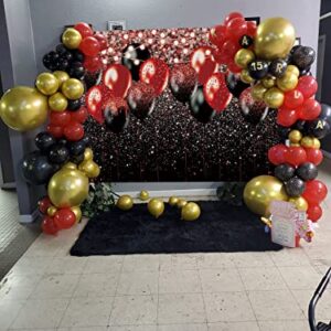 Red and Black Glitter Backdrop Balloons Bokeh Birthday Photography Background for Men and Women, Suitable for Wedding Prom Party Decoration Banner Props 7x5FT(Width 210cm x Height 150cm)