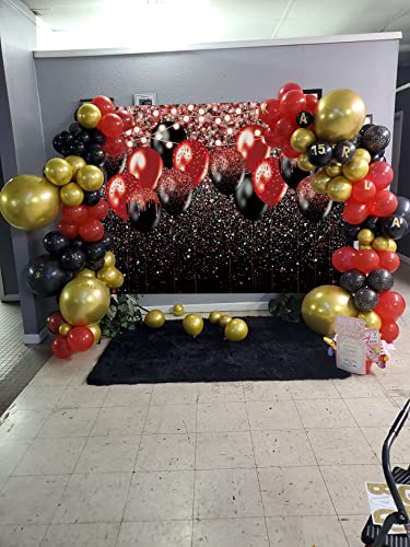 Red and Black Glitter Backdrop Balloons Bokeh Birthday Photography Background for Men and Women, Suitable for Wedding Prom Party Decoration Banner Props 7x5FT(Width 210cm x Height 150cm)