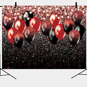 Red and Black Glitter Backdrop Balloons Bokeh Birthday Photography Background for Men and Women, Suitable for Wedding Prom Party Decoration Banner Props 7x5FT(Width 210cm x Height 150cm)