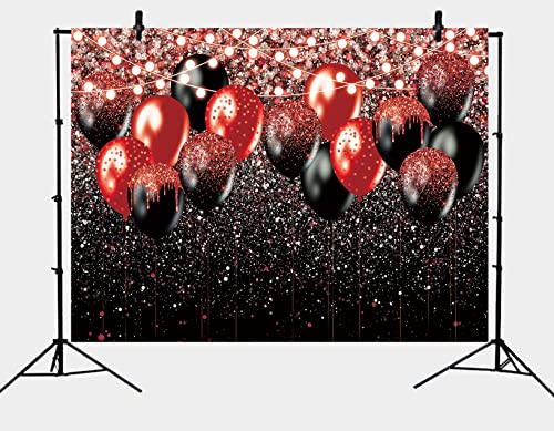 Red and Black Glitter Backdrop Balloons Bokeh Birthday Photography Background for Men and Women, Suitable for Wedding Prom Party Decoration Banner Props 7x5FT(Width 210cm x Height 150cm)