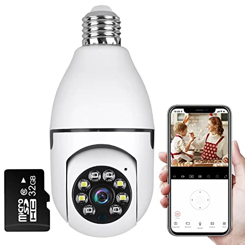 Wireless Light Bulb Camera 2.4GHz WiFi 360 Degree Socket Cameras for Home Security 1080p Smart Panoramic Cam Home Surveillance Camera System with Night Vision Motion Detection and Alarm