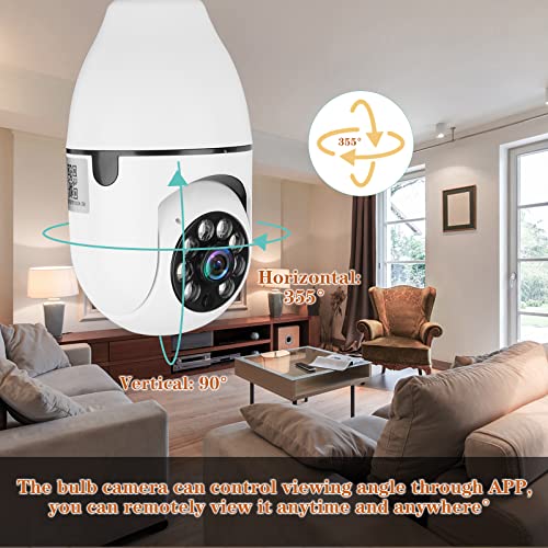 Wireless Light Bulb Camera 2.4GHz WiFi 360 Degree Socket Cameras for Home Security 1080p Smart Panoramic Cam Home Surveillance Camera System with Night Vision Motion Detection and Alarm