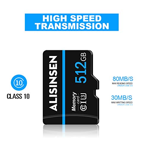 TF Card 512GB Micro SD Card 512GB Memory Card with a SD Card Adapter Class 10 512GB Micro Memory SD Card High Speed Compatible with Computer Camera and Smartphone