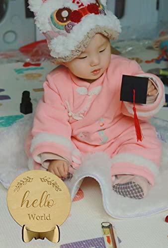 Baby Milestone Cards | 13 Double Sided Wooden Monthly Milestone Discs with Easel Stand | Baby Milestone Markers | Newborn Photography Props | Pregnancy and Baby Shower Gifts for Boys & Girls