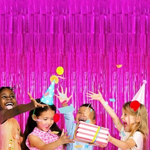 HalloweenDecorate 4 Pack Fuchsia Foil Fringe Curtain Backdrop,3.28Ft x 8.2Ft Metallic Tinsel Foil Fringe Streamer Curtains for Party,Photo Booth Props,Birthday,Graduation Decoration Party Supplies