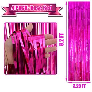 HalloweenDecorate 4 Pack Fuchsia Foil Fringe Curtain Backdrop,3.28Ft x 8.2Ft Metallic Tinsel Foil Fringe Streamer Curtains for Party,Photo Booth Props,Birthday,Graduation Decoration Party Supplies