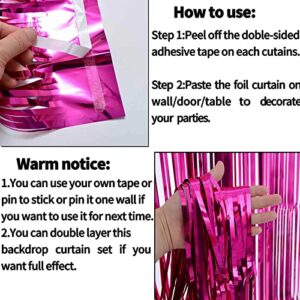 HalloweenDecorate 4 Pack Fuchsia Foil Fringe Curtain Backdrop,3.28Ft x 8.2Ft Metallic Tinsel Foil Fringe Streamer Curtains for Party,Photo Booth Props,Birthday,Graduation Decoration Party Supplies