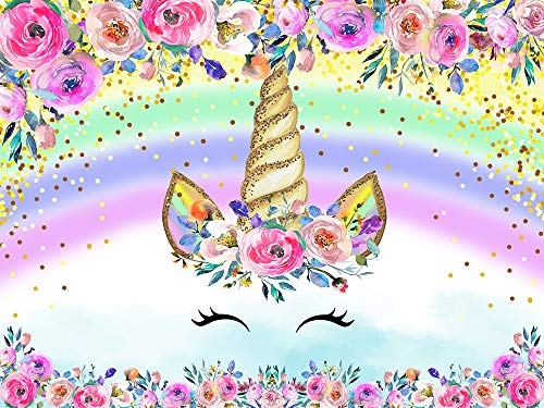 HUAYI 7x5ft Unicorn Party Wall Decorations Rainbow Baby Shower Flowers Birthday Dessert Table Banner Photo Booth phonecall Photography Backdrop Background for Photo Studio w-1769