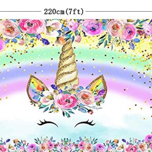 HUAYI 7x5ft Unicorn Party Wall Decorations Rainbow Baby Shower Flowers Birthday Dessert Table Banner Photo Booth phonecall Photography Backdrop Background for Photo Studio w-1769