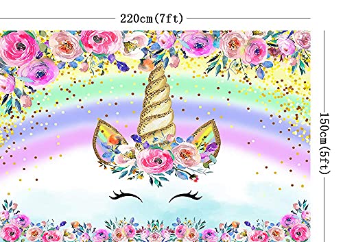 HUAYI 7x5ft Unicorn Party Wall Decorations Rainbow Baby Shower Flowers Birthday Dessert Table Banner Photo Booth phonecall Photography Backdrop Background for Photo Studio w-1769