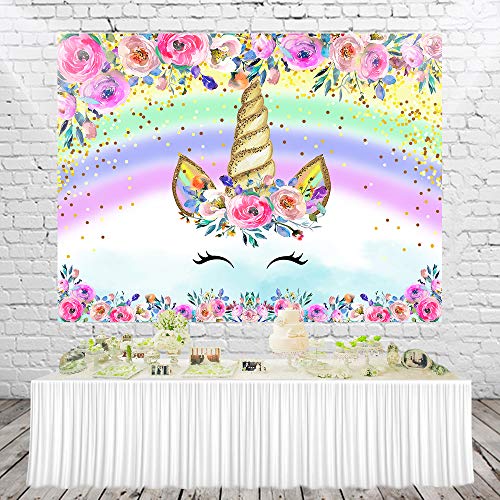 HUAYI 7x5ft Unicorn Party Wall Decorations Rainbow Baby Shower Flowers Birthday Dessert Table Banner Photo Booth phonecall Photography Backdrop Background for Photo Studio w-1769