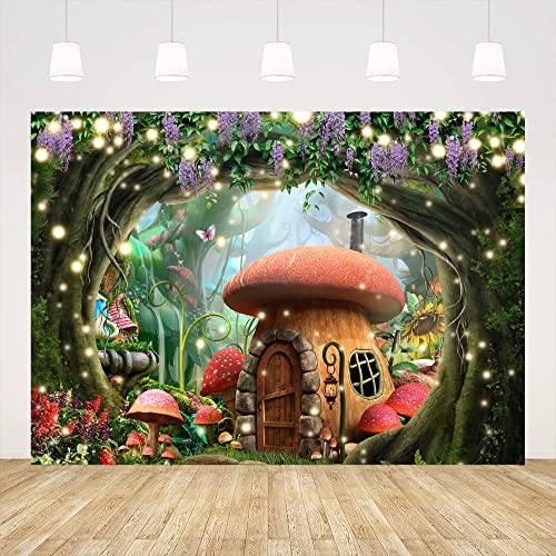 Ticuenicoa 7x5ft Cartoon Mushroom Backdrop Spring Enchanted Fairytale Forest Backdrops Kids Birthday Party Decorations Easter Supplies Children Newborn Wonderland Baby Shower Fantasy Banners