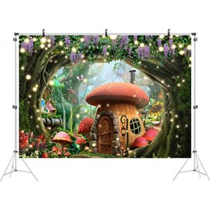 Ticuenicoa 7x5ft Cartoon Mushroom Backdrop Spring Enchanted Fairytale Forest Backdrops Kids Birthday Party Decorations Easter Supplies Children Newborn Wonderland Baby Shower Fantasy Banners