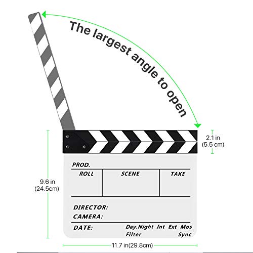 Flexzion Director Clapboard Film Movie Clapper Board Acrylic Plastic Dry Erase Stadio Camera TV Video Cut Action Scene Slate Board 10x12" with Black/White Sticks