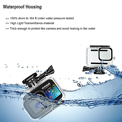 Waterproof Case Housing for GoPro Hero 11/10 and 9 Black Tempered Glass Screen Protector Silicone Sleeve Protective Case Accessories Kit Bundle for Gopro 11 Gopro10 Gopro9 Go Pro -04E