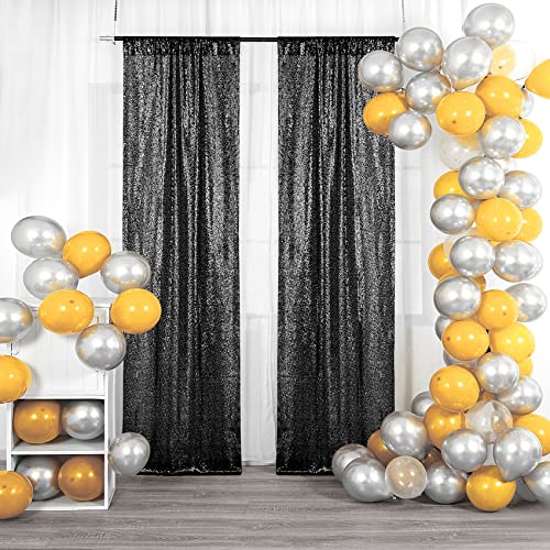 BEDDEB Black Sequin Backdrop Curtain, 2PCS 2FTx8FT Glitter Backdrop Curtain for Christmas, Birthday, Wedding, Party Decoration