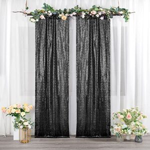 BEDDEB Black Sequin Backdrop Curtain, 2PCS 2FTx8FT Glitter Backdrop Curtain for Christmas, Birthday, Wedding, Party Decoration