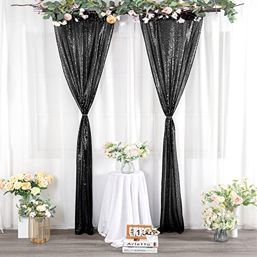 BEDDEB Black Sequin Backdrop Curtain, 2PCS 2FTx8FT Glitter Backdrop Curtain for Christmas, Birthday, Wedding, Party Decoration