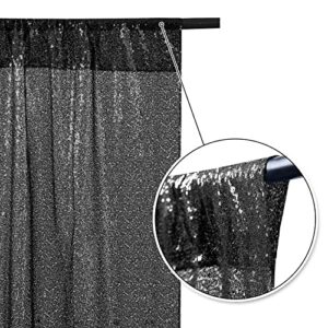 BEDDEB Black Sequin Backdrop Curtain, 2PCS 2FTx8FT Glitter Backdrop Curtain for Christmas, Birthday, Wedding, Party Decoration