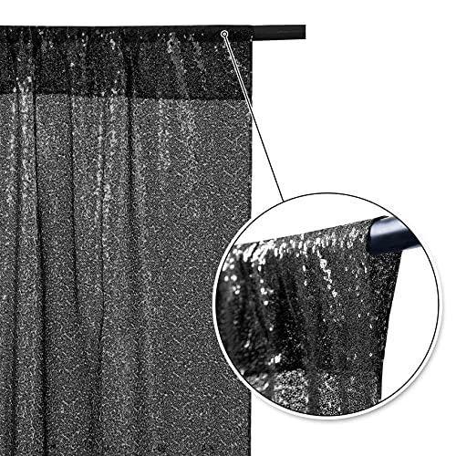 BEDDEB Black Sequin Backdrop Curtain, 2PCS 2FTx8FT Glitter Backdrop Curtain for Christmas, Birthday, Wedding, Party Decoration