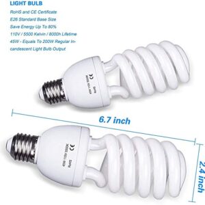 SLOW DOLPHIN Photo CFL Full Spectrum Light Bulb, 45W 5500K CFL Daylight Photography Photo Video Studio Lighting (3PCS)