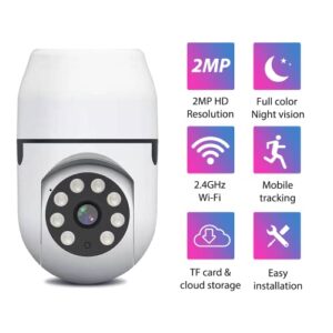 EVERSECU 1080P 2MP Wireless PTZ Security Camera Plugged Into The Power outlets & Play, Humanoid Auto Tracking, 2 Way Audio, Spotlight Color Night Vision, Tuya Smart Life App