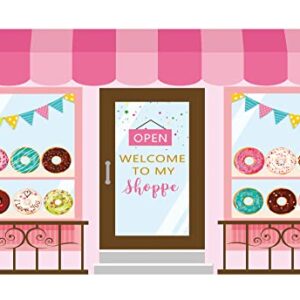 Funnytree Donut Shoppe Backdrop Girls Pink Sweet Dessert Shop Themed Party Photography Background Baby Shower Birthday Cake Table Decorations Banner Photo Studio Booth Props