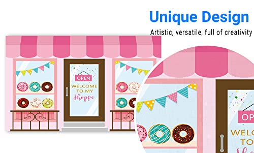 Funnytree Donut Shoppe Backdrop Girls Pink Sweet Dessert Shop Themed Party Photography Background Baby Shower Birthday Cake Table Decorations Banner Photo Studio Booth Props