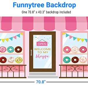 Funnytree Donut Shoppe Backdrop Girls Pink Sweet Dessert Shop Themed Party Photography Background Baby Shower Birthday Cake Table Decorations Banner Photo Studio Booth Props