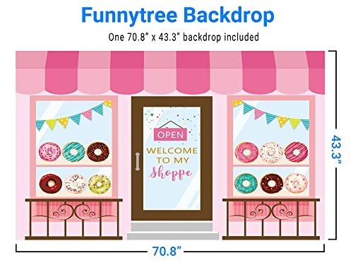 Funnytree Donut Shoppe Backdrop Girls Pink Sweet Dessert Shop Themed Party Photography Background Baby Shower Birthday Cake Table Decorations Banner Photo Studio Booth Props