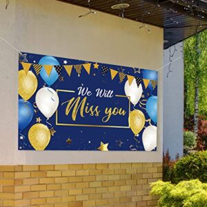 We Will Miss You Party Decorations, Extra Large Going Away Party Backdrop Miss You Photography Background Banner for Farewell Anniversary Retirement Graduation Party, 72.8 x 43.3 Inch (Blue)