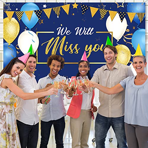 We Will Miss You Party Decorations, Extra Large Going Away Party Backdrop Miss You Photography Background Banner for Farewell Anniversary Retirement Graduation Party, 72.8 x 43.3 Inch (Blue)