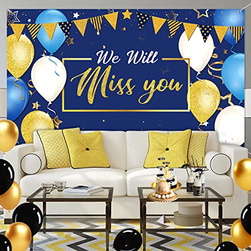 We Will Miss You Party Decorations, Extra Large Going Away Party Backdrop Miss You Photography Background Banner for Farewell Anniversary Retirement Graduation Party, 72.8 x 43.3 Inch (Blue)