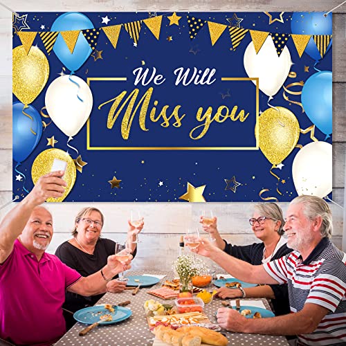 We Will Miss You Party Decorations, Extra Large Going Away Party Backdrop Miss You Photography Background Banner for Farewell Anniversary Retirement Graduation Party, 72.8 x 43.3 Inch (Blue)