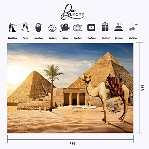 LYLYCTY 7x5ft Pyramid Backdrop Ancient Civilization Country Egypt Pyramid Camel Photography Backdrop Photo Photography Background Props Studio Indoor Decorations LY102