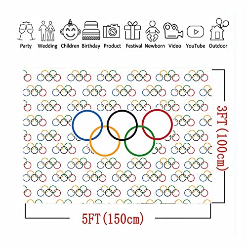 XLL Olympic Sport Theme Photography Background Vinyl Olympic Rings International Banner for Sports Party Photo Backdrops 5x3ft Countries for Classroom Garden Grand Opening Sports Clubs Party Supplies