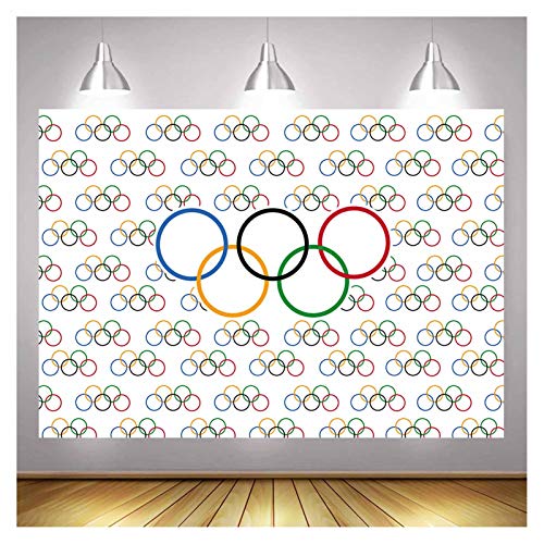 XLL Olympic Sport Theme Photography Background Vinyl Olympic Rings International Banner for Sports Party Photo Backdrops 5x3ft Countries for Classroom Garden Grand Opening Sports Clubs Party Supplies