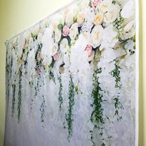 8x6ft Bridal Shower Large Wedding Floral Wall Backdrop PC Print White and Green Wisteria Rose Flowers Dessert Table Photo Booth for Photography XT-6749